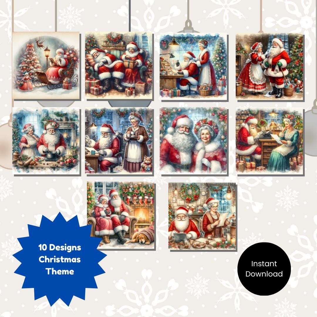 10 Designs | Christmas Wall Art | Santa With Mrs. Clause | Corner Art ...