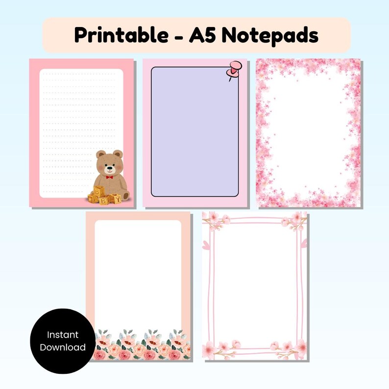 5 Design Printable | Pink Notepad Design | Memo Pad - Etsy