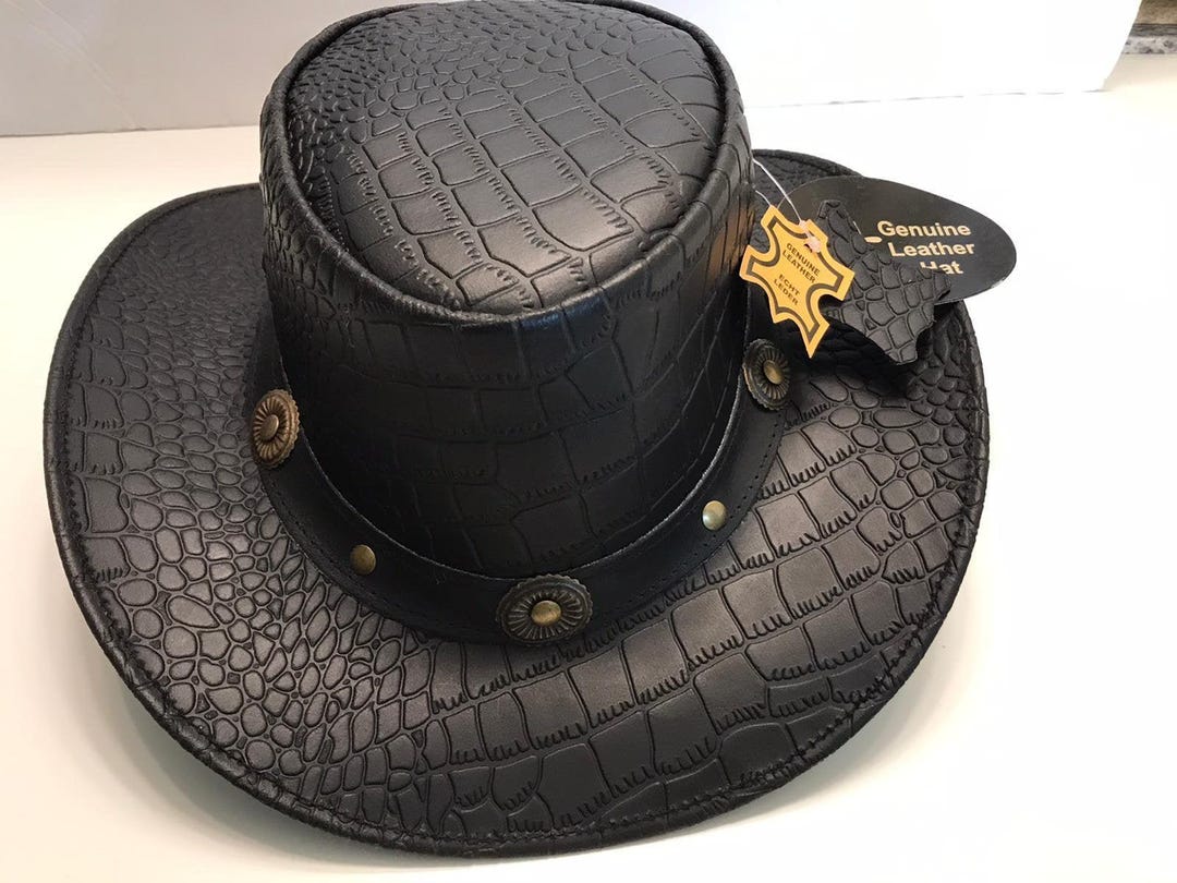 New Genuine Water Proof Cow LEATHER Outback Western Cowboy Hat ...