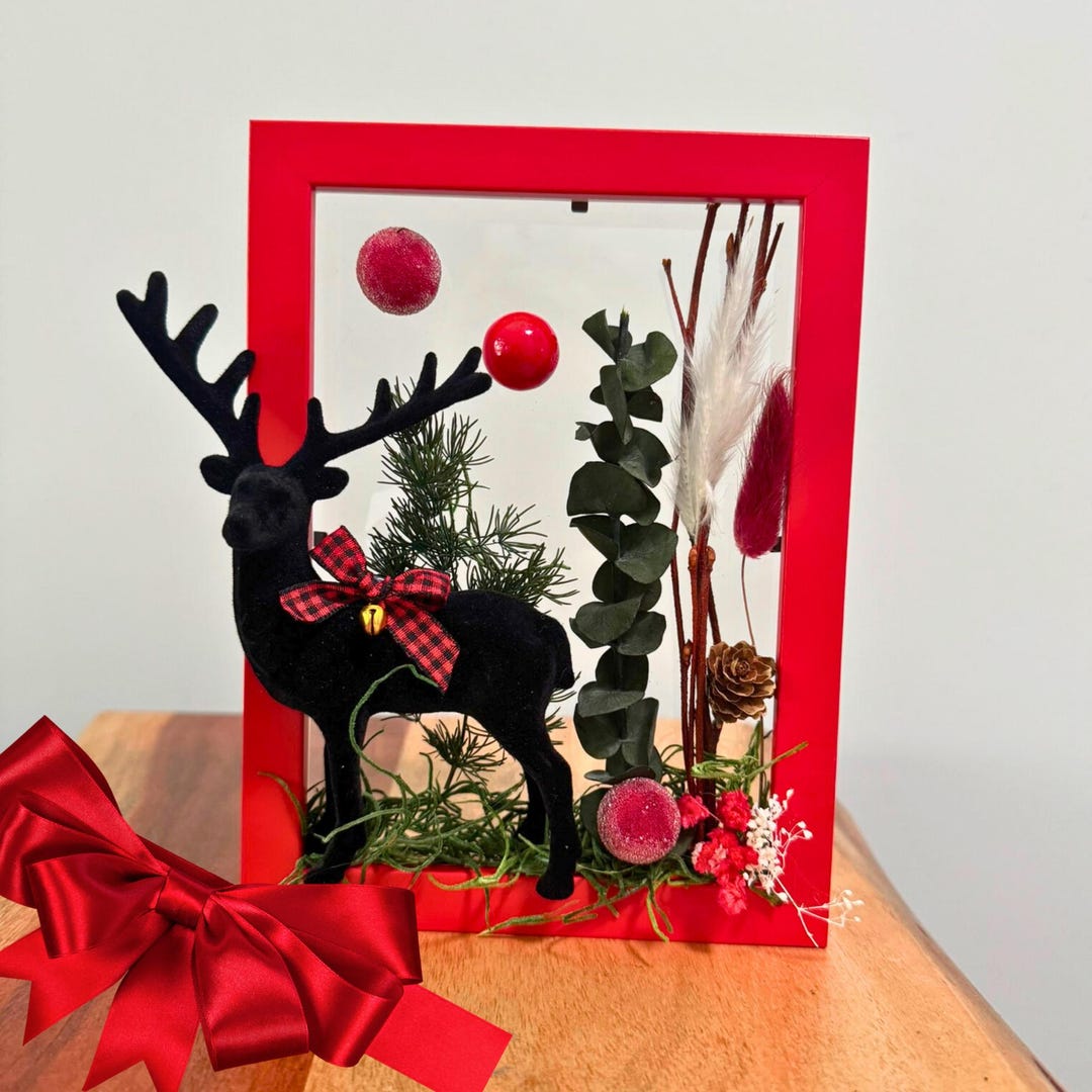 Christmas Reindeer Shadow Box Frame – Festive Holiday Wall Decor With ...