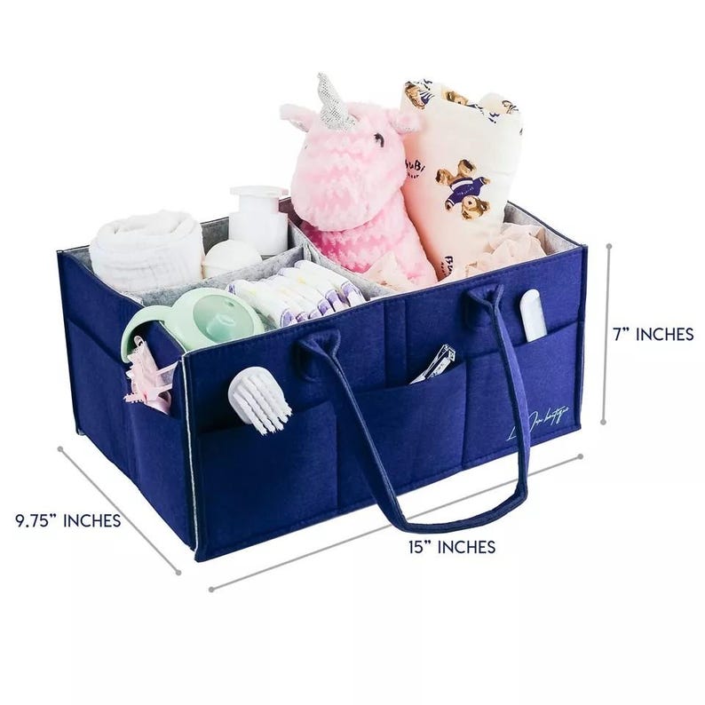 Personalized Baby Diaper Caddy Organizer | Navy Felt Tote With ...