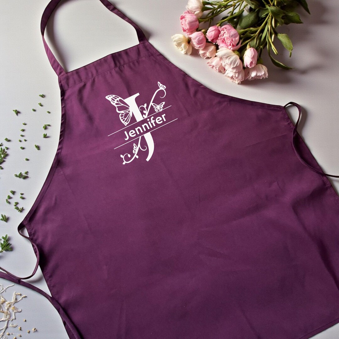 Elegant Floral Monogram Apron With Custom Name — Personalized Gift for ...