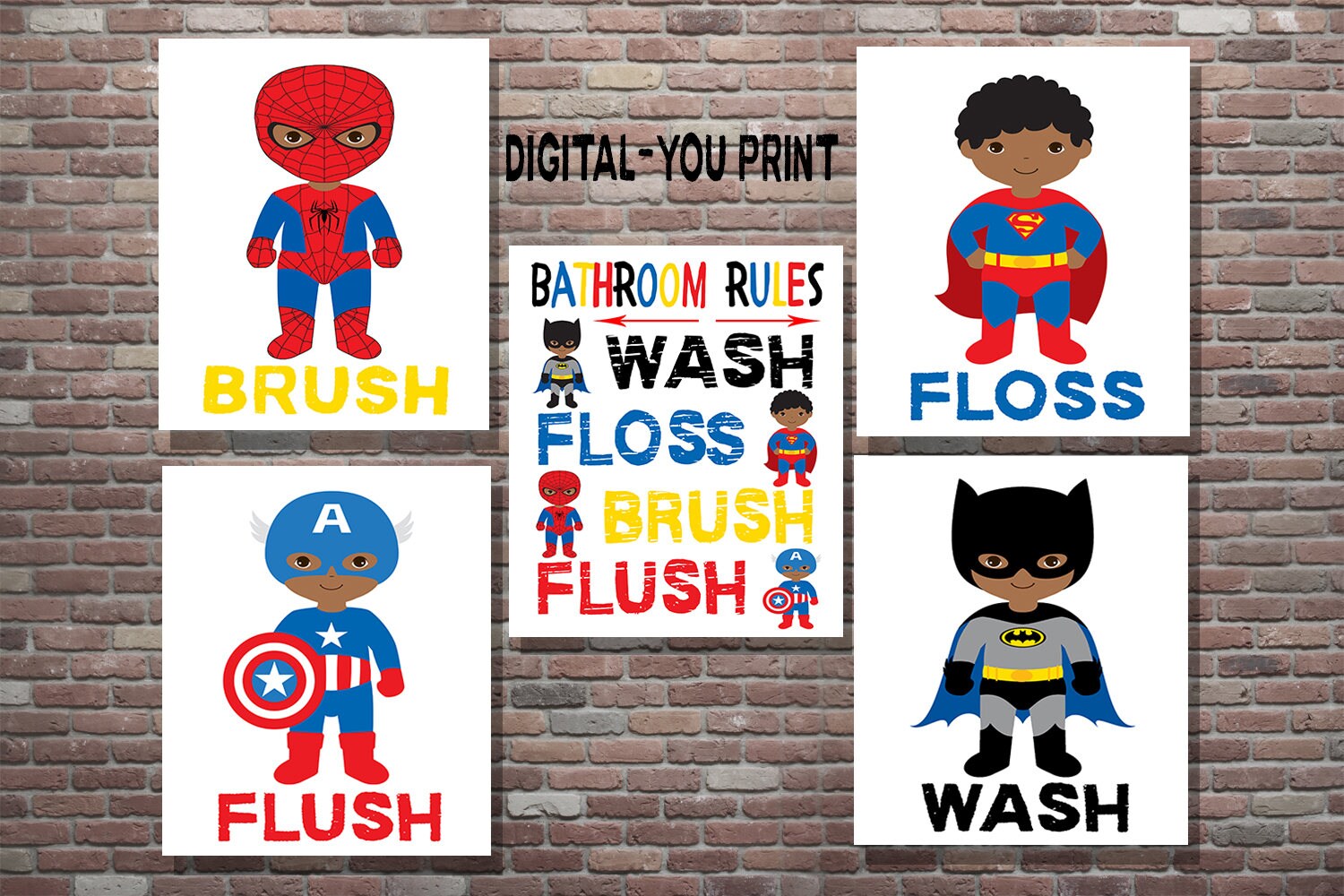 Prints Digital Prints Superhero Bathroo African American Superhero Art ...