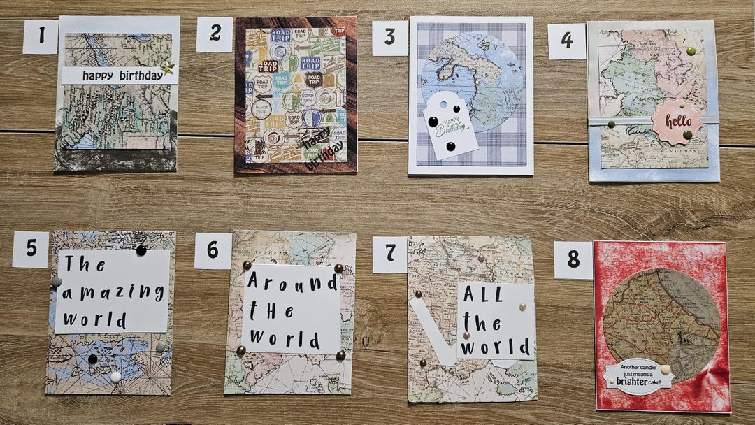 Travel Themed Cards for Birthdays, and More With Map Background and ...