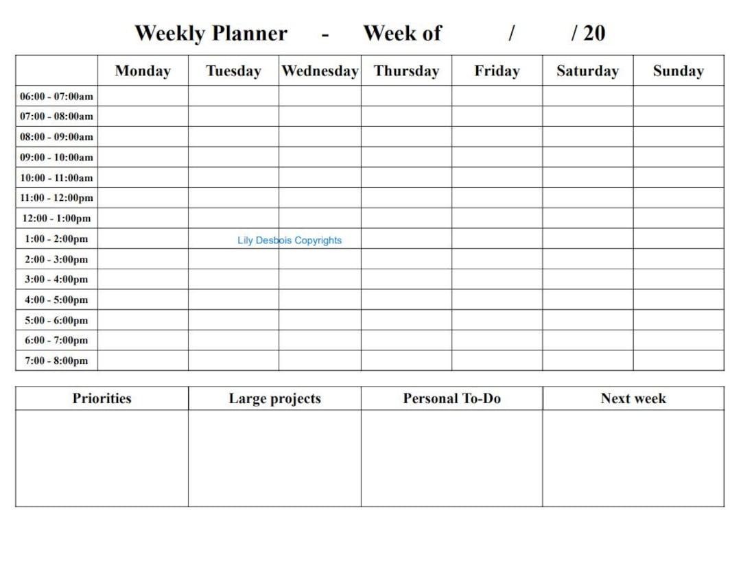 Printable Weekly Hourly Planner. Ultra Minimalist. 8.5x11 - Etsy