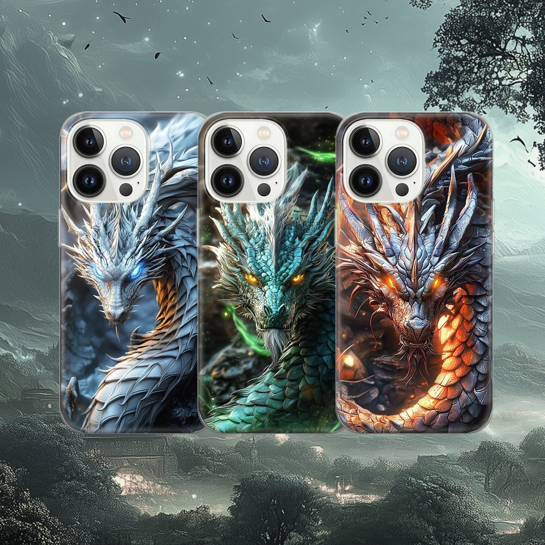 Fantasy Mystical Phone Case Dragons Art Cover for iPhone 16 Pro, 15, 14 ...