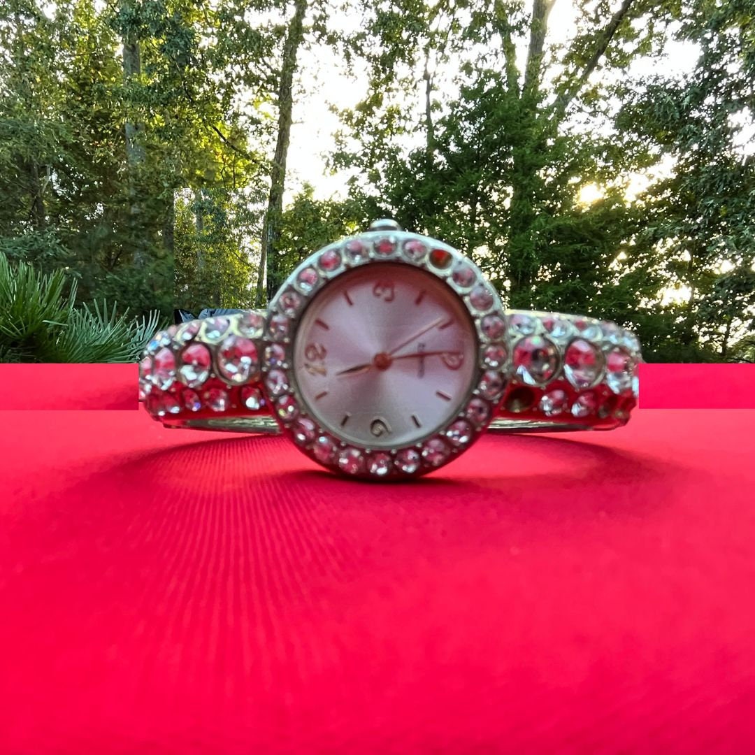 Vintage Singapore Quartz Ladies Rhinestone Cuff Watch Women's Slip on ...