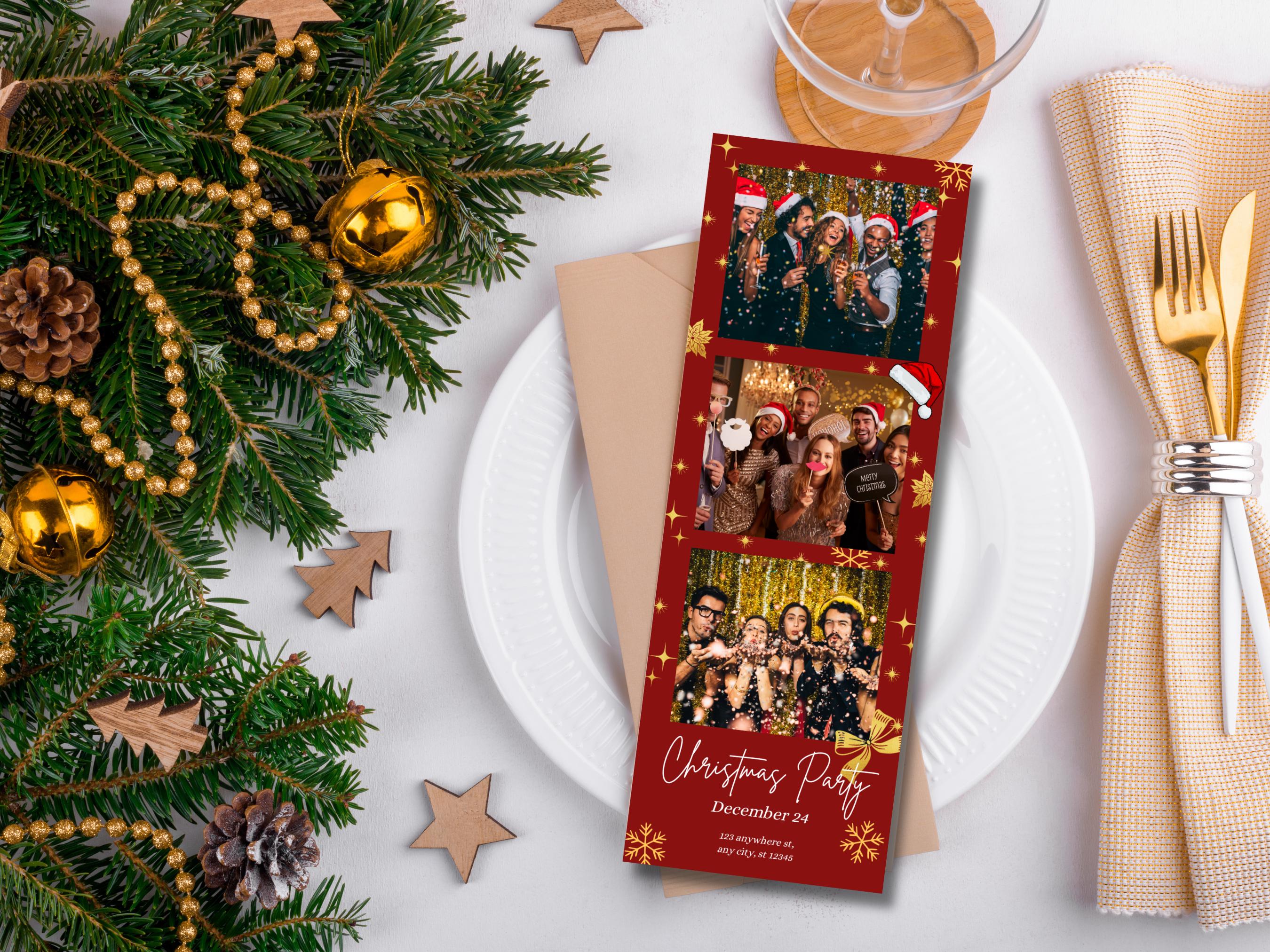 Editable Christmas Invite, Photo Booth Strip Template, 100% Editable ...