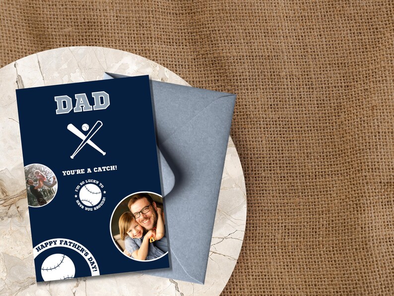 Father's Day Photo Card Template, Baseball Theme, Editable Canva Design ...