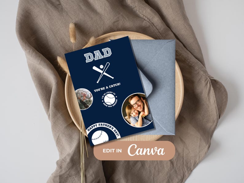 Father's Day Photo Card Template, Baseball Theme, Editable Canva Design ...