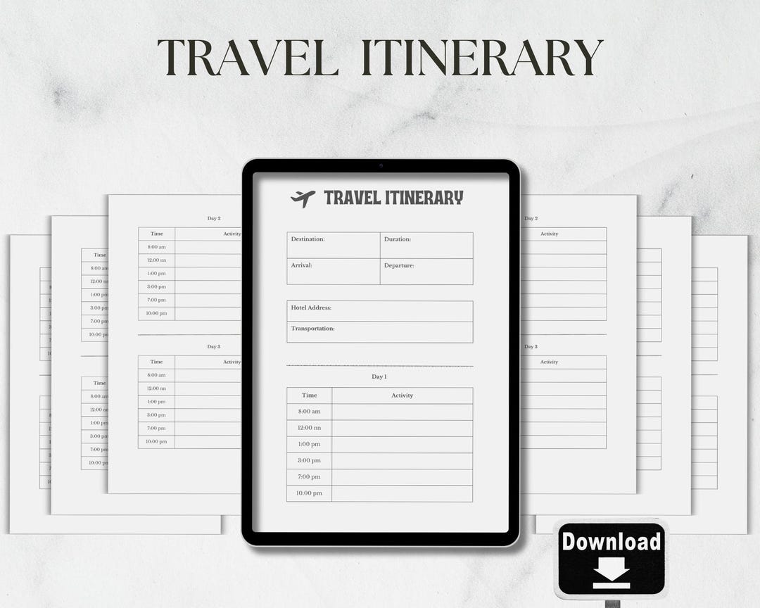 Travel Itinerary Template, Elegant Customized Trip Planner for Hassle ...