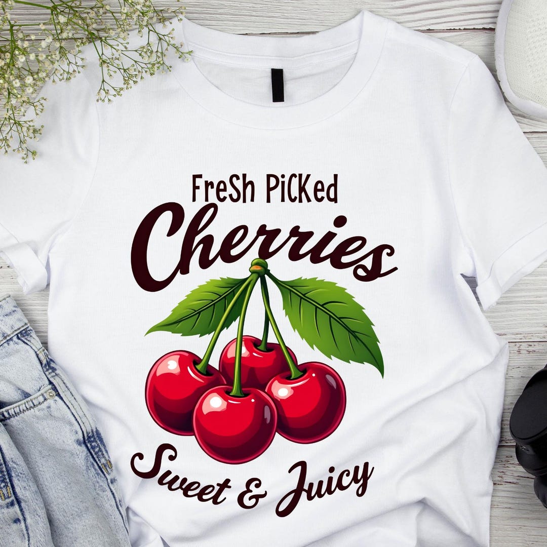 Fresh Picked Cherries PNG Clipart, Sweet Juicy Fruit Art, Retro Organic ...