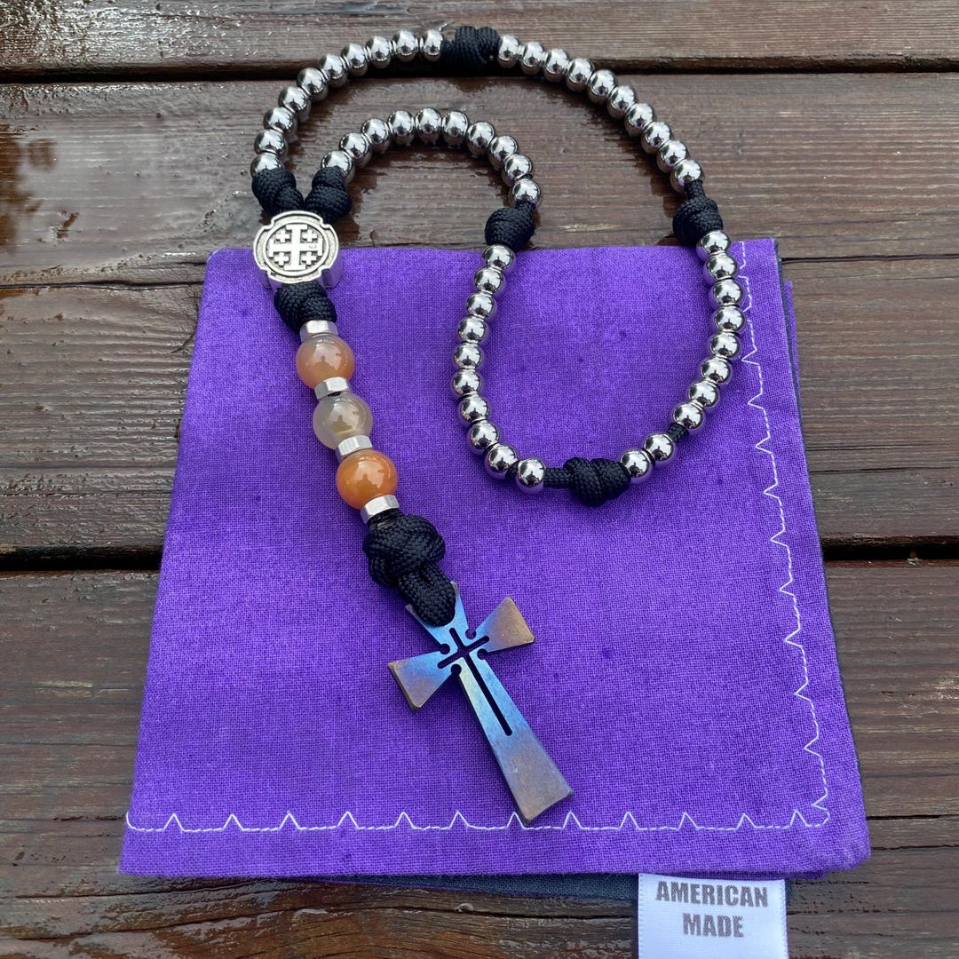 Rosary With Natural Stones, Jerusalem Cross Centerpiece and Original 4 ...