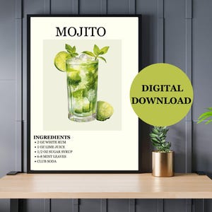 Mojito Printable Wall Art, Mojito Cocktail Print, Mojito Decor, Bar ...