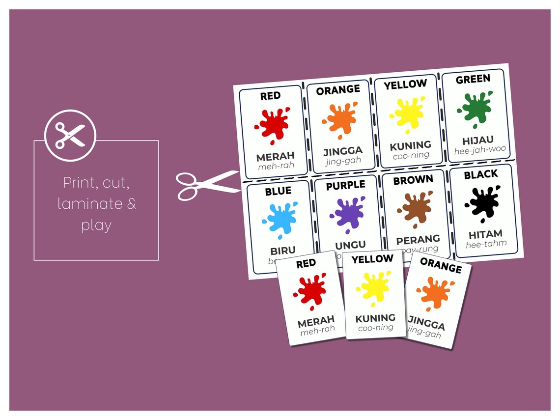 Malay Color Flashcards for Kids | Learn Colors in Malay | A4 Printable ...
