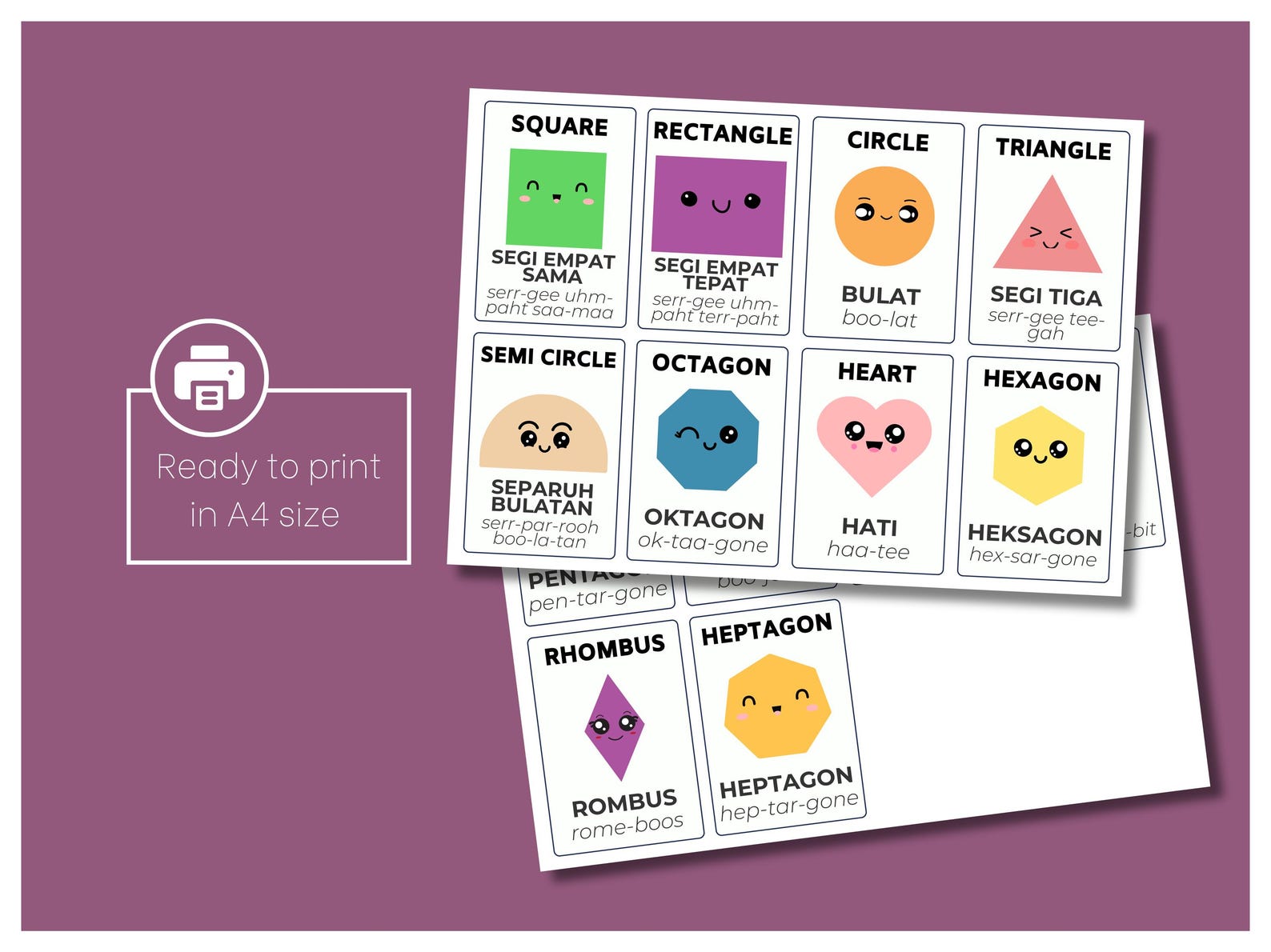 Malay Shapes Flashcards for Kids | Learn Shapes in Malay | A4 Printable ...
