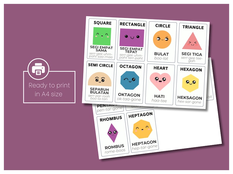 Malay Shapes Flashcards for Kids | Learn Shapes in Malay | A4 Printable ...