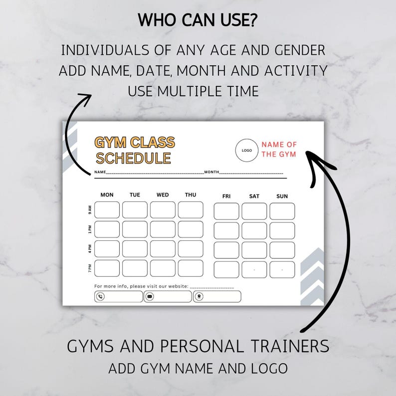 Editable Gym Class Schedule Template, 4 Sizes, 2 Designs Each ...