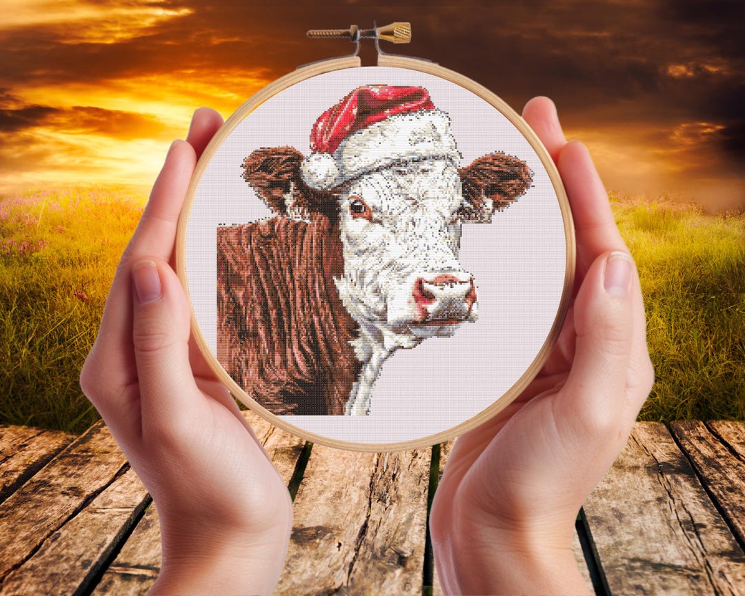 Christmas Hereford Cow, Cross Stitch Pattern, X-cross Stitch, Instant ...