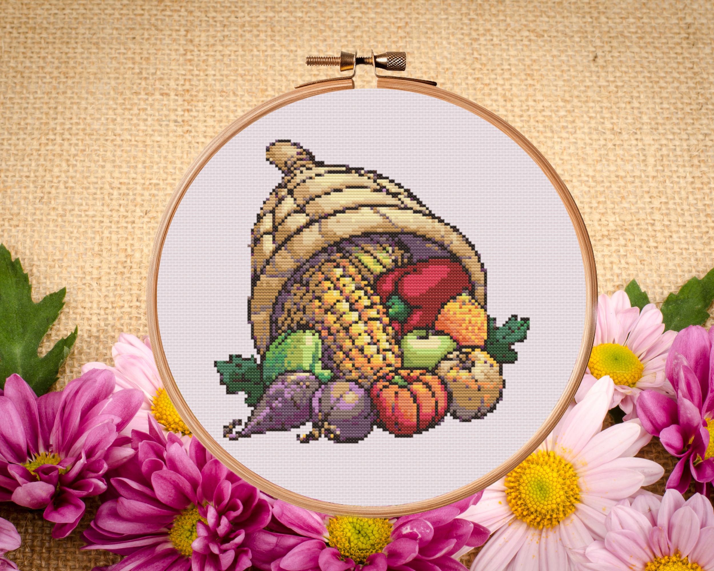 Thanksgiving Cornucopia Cross Stitch Pattern, X-cross Stitch, Instant ...