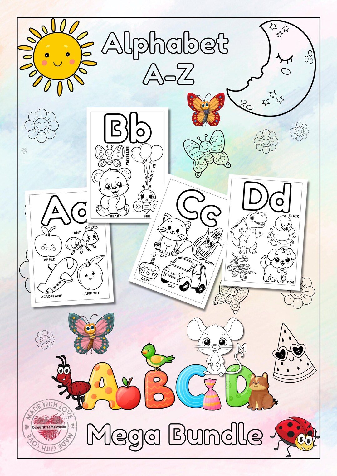 140 Educational Colouring Pages Bundle – Printable Alphabet, Numbers ...