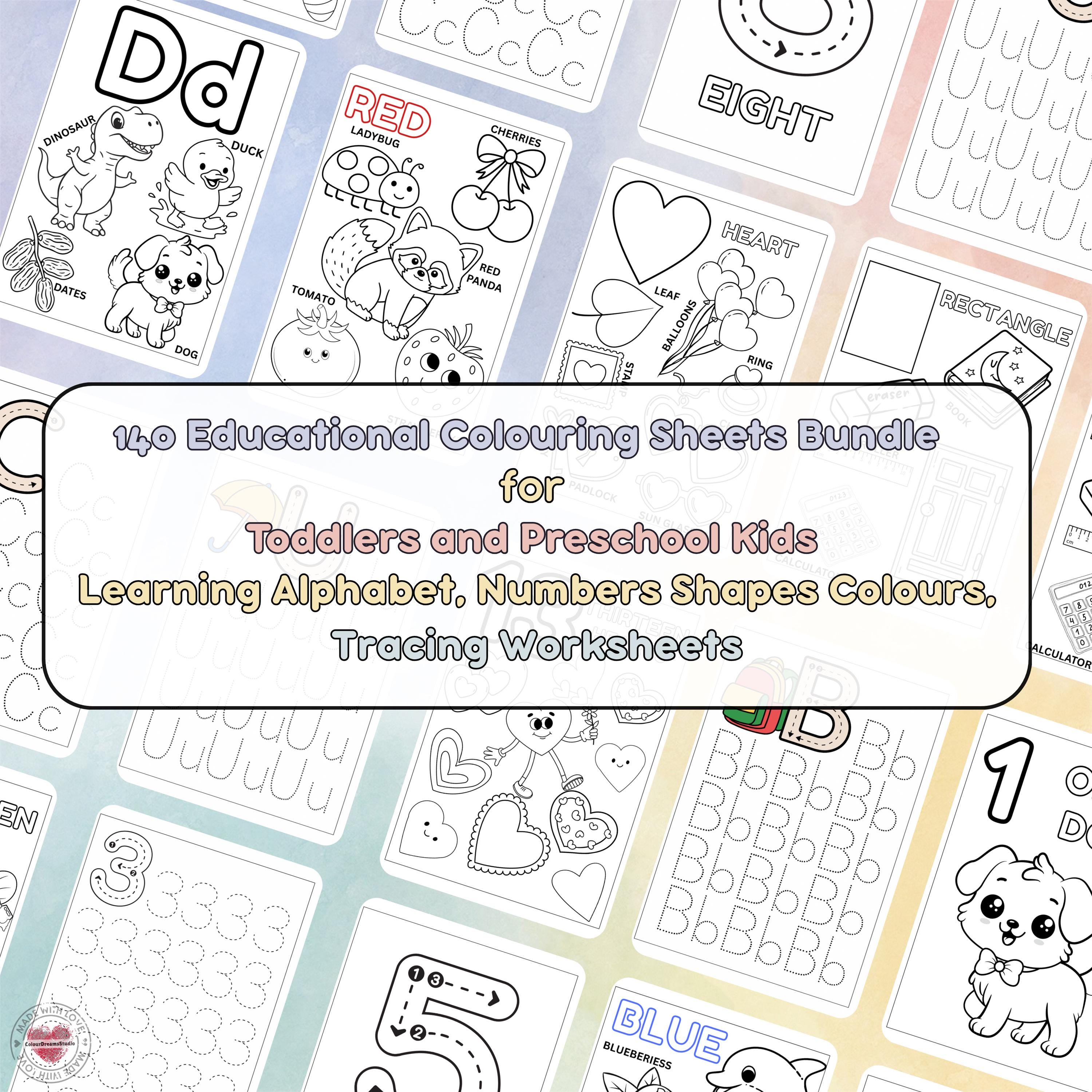 140 Educational Colouring Pages Bundle – Printable Alphabet, Numbers ...