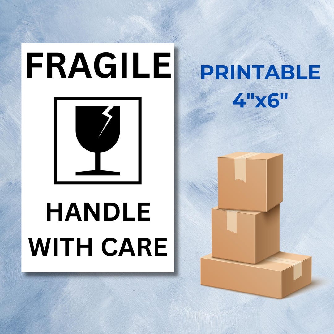 Handle With Care Fragile 4"x6" Printable Thermal Shipping Label Design ...