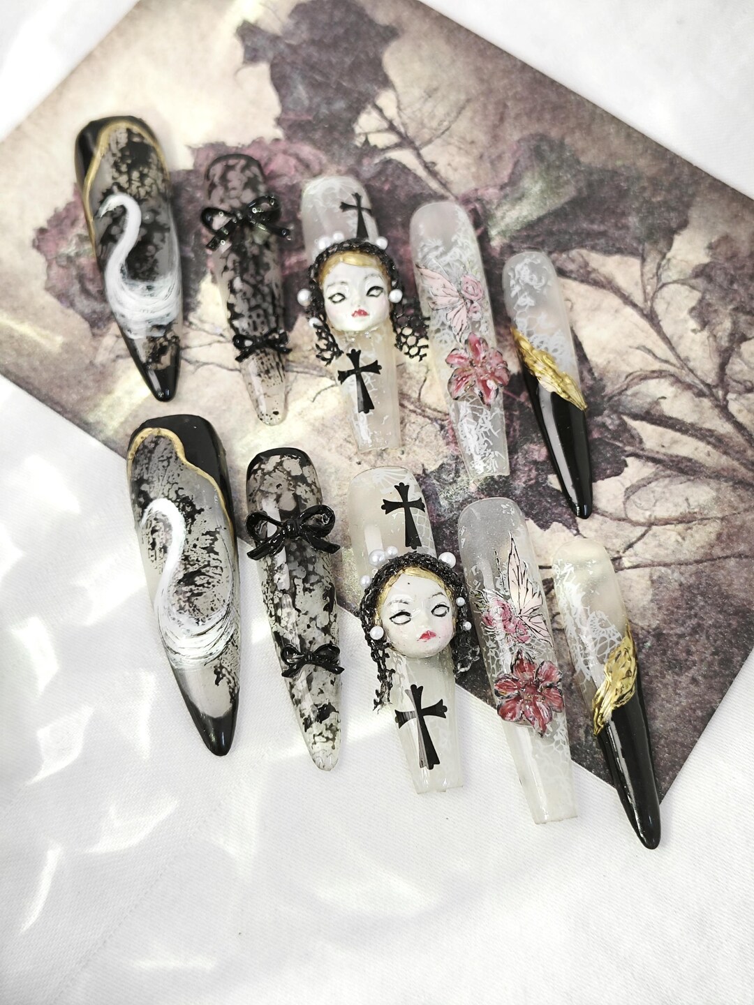 N38 Gothic Victorian Dollhouses High-end Press-on Nails, Artistic Nail ...