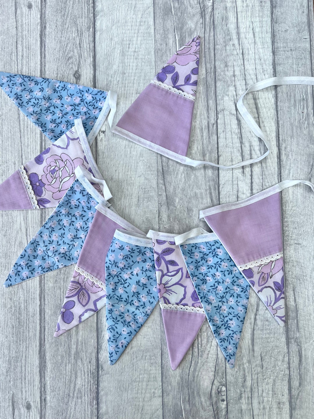 Vintage Floral Sheeting Bunting | Cottagecore Party Decor | English ...