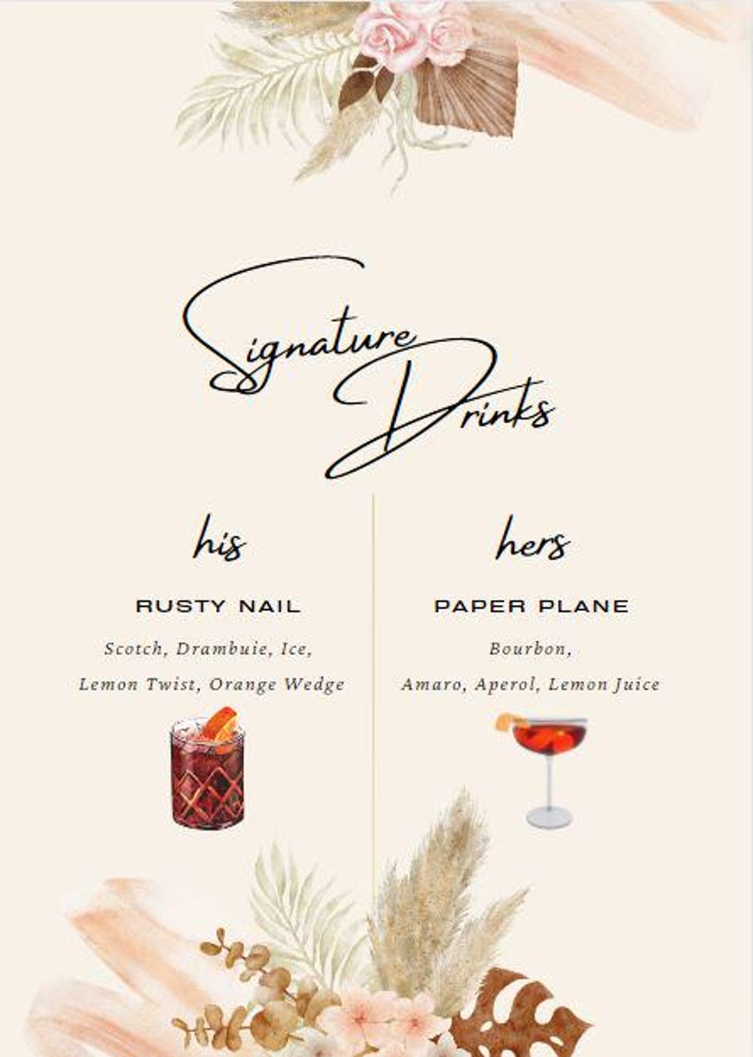 Wedding Drink Menu - His and Hers - Etsy