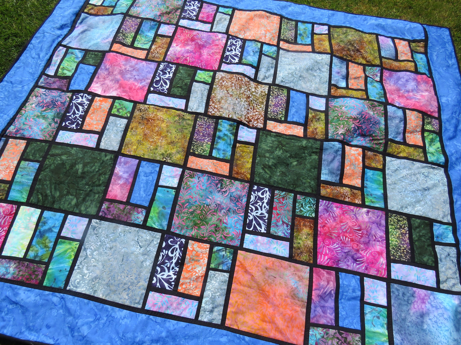 Large Stained Glass Batik Patchwork Quilt Kit - 64" by 73" Rectangle - Simple Technique for ...
