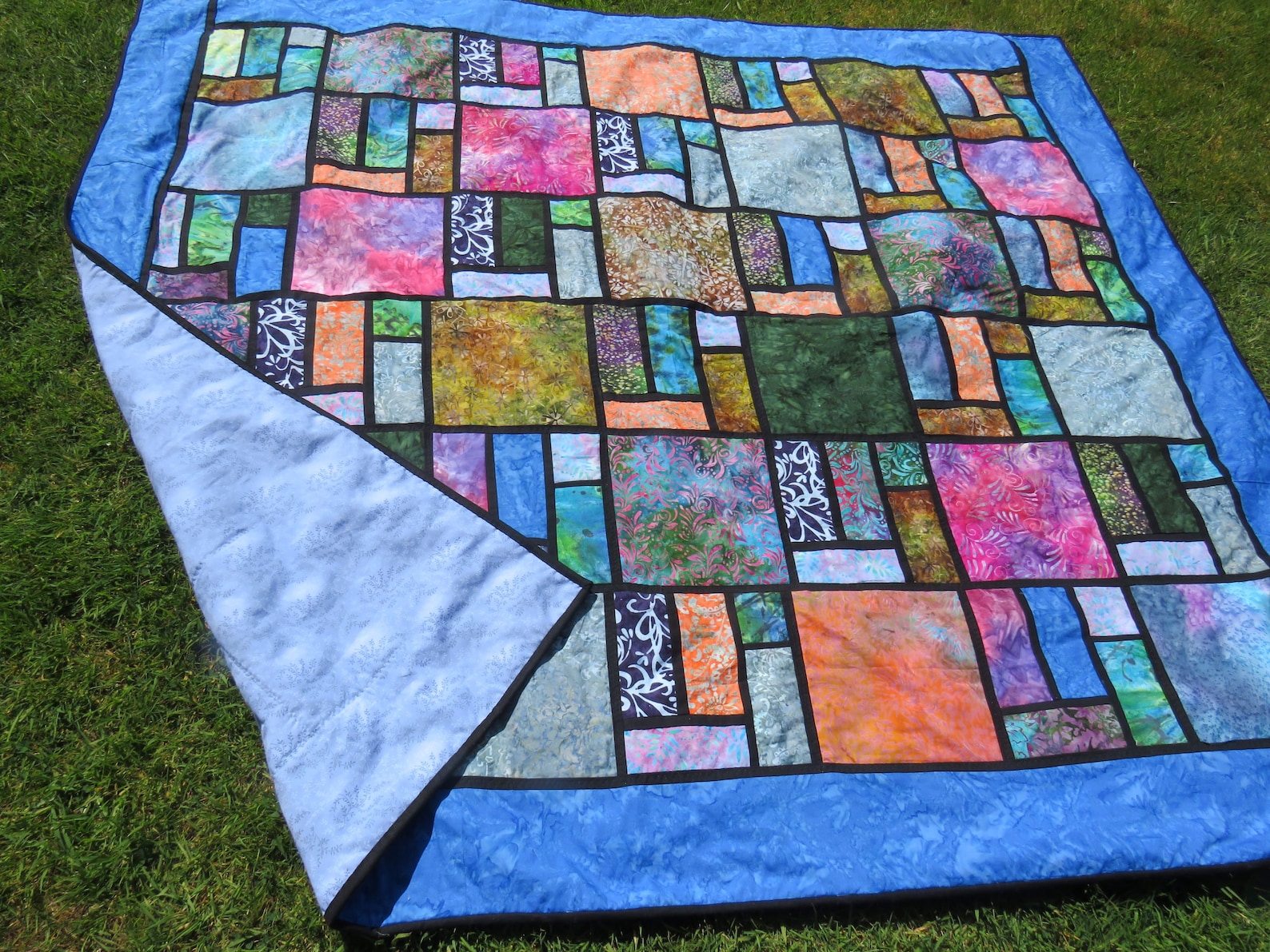 Large Stained Glass Batik Patchwork Quilt Kit - 64" by 73" Rectangle - Simple Technique for ...