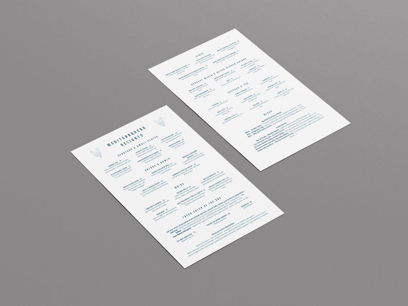 Editable Mediterranean Restaurant Menu Template – Minimalist, Double ...