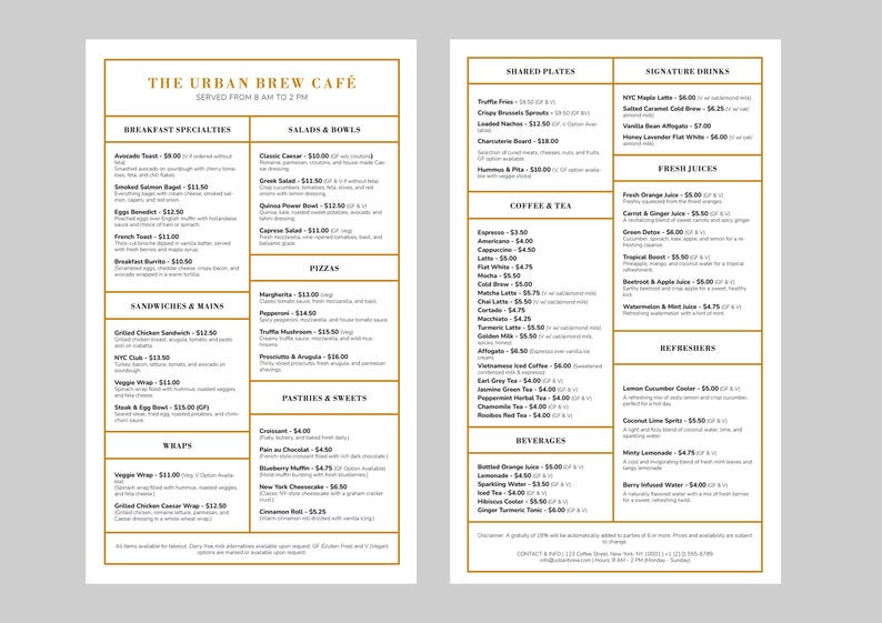 Modern Coffee Shop Menu Template | 8.5 X14 Indesign Menu | Editable ...