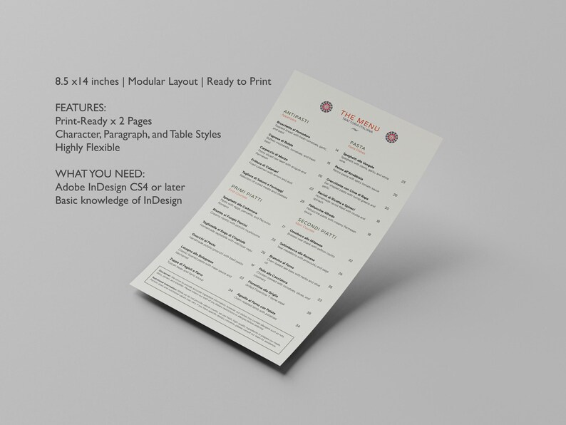 Italian Trattoria Menu Template – Classic Restaurant Menu, Indesign ...