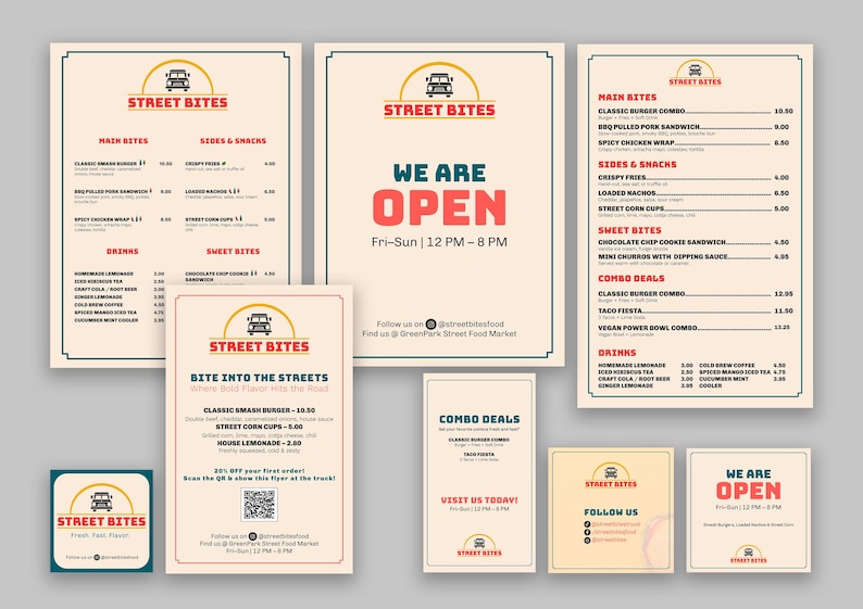 Street Food Truck Branding Kit – Editable Menu, Flyers, Stickers - Etsy