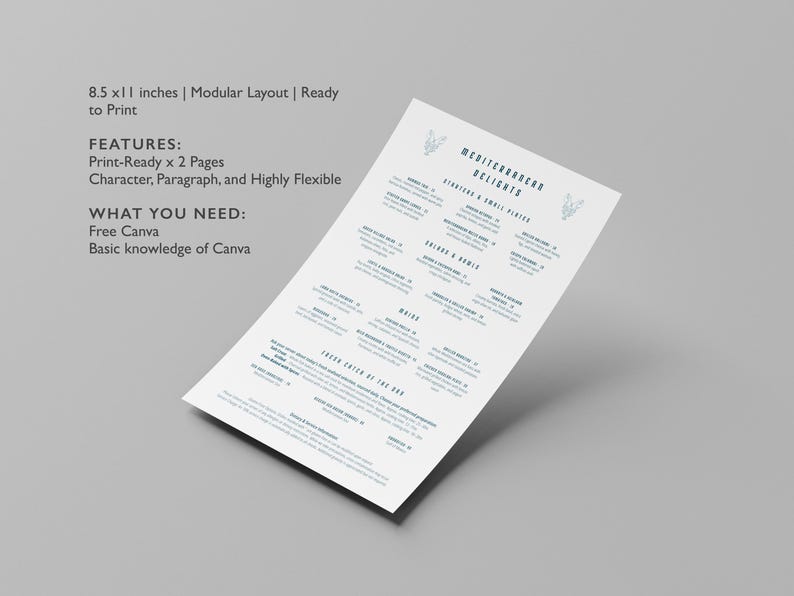 Editable Mediterranean Restaurant Menu Template – Minimalist, Double ...