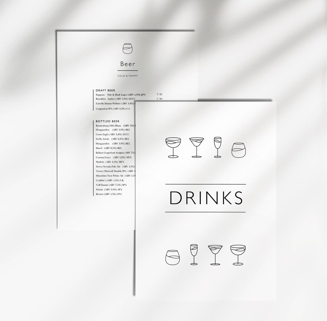 Editable Drink Menu - 4x6 Printable List for Bar & Restaurant - Custom ...