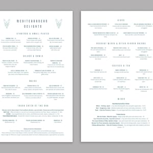 Editable Mediterranean Restaurant Menu Template – Minimalist, Double ...
