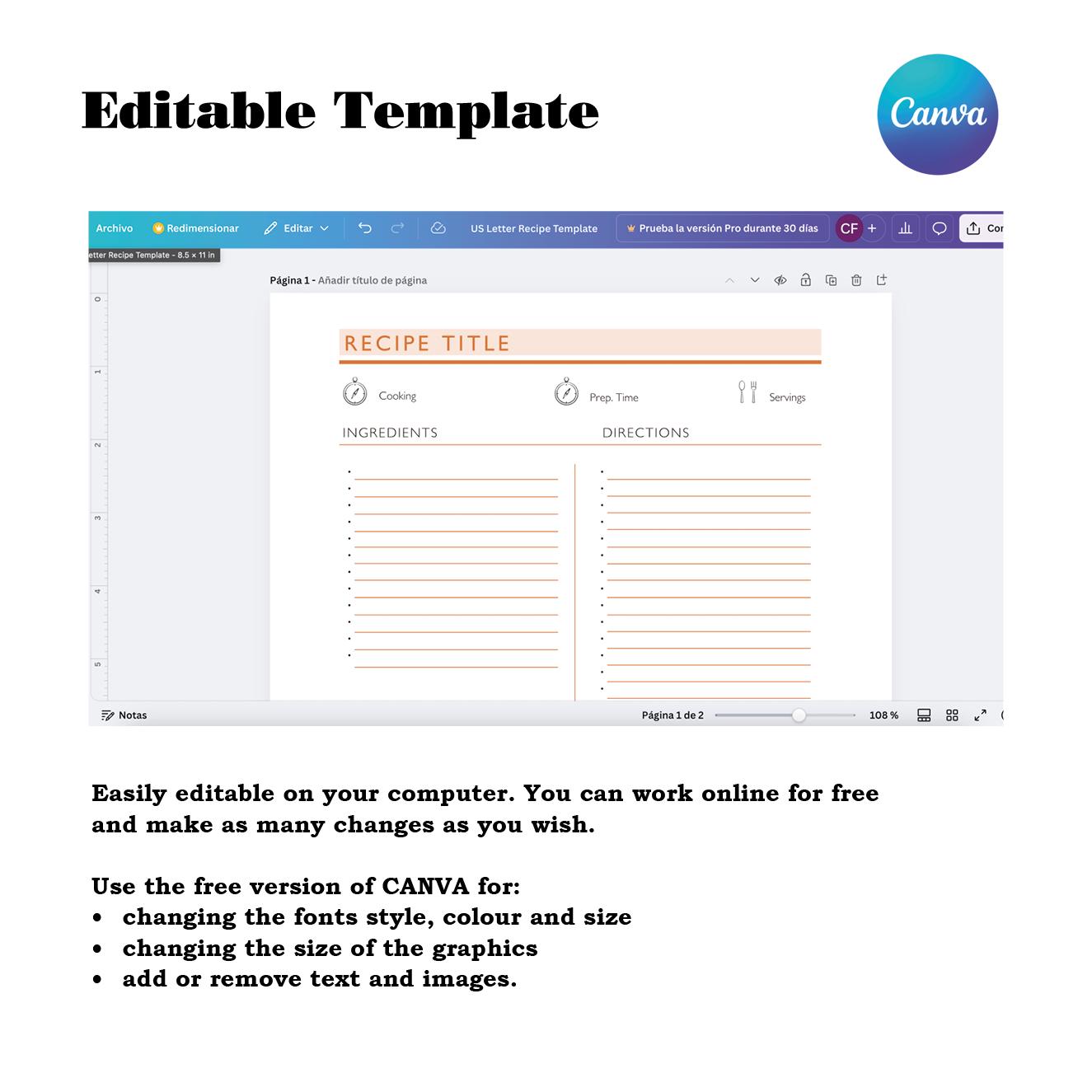 Printable Recipe Book Template | Blank Recipe Page & Cookbook Journal ...