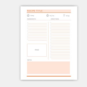 Printable Recipe Book Template, Blank Recipe Page, Cookbook Journal ...