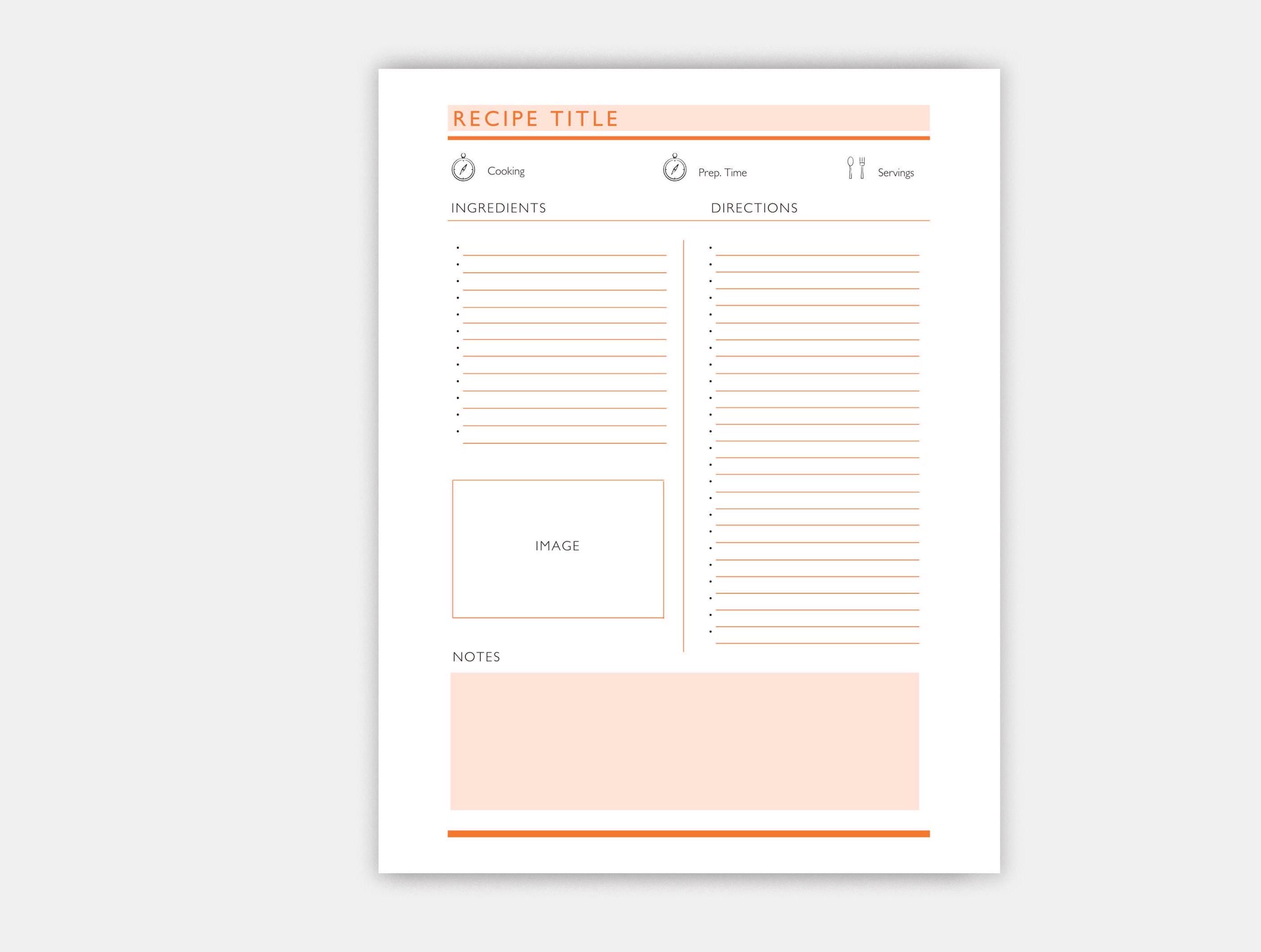 Printable Recipe Book Template, Blank Recipe Page, Cookbook Journal ...