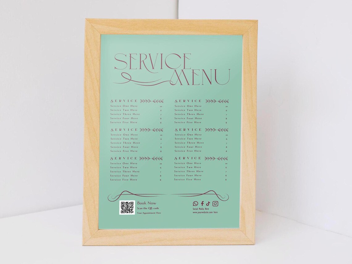 Editable Service Menu Template, Price List Canva Template, Small ...