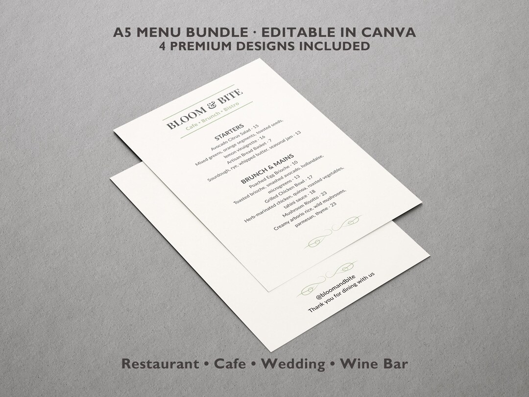 Restaurant Menu Bundle in Canva – Cafe, Wedding, Wine Bar & Bistro ...