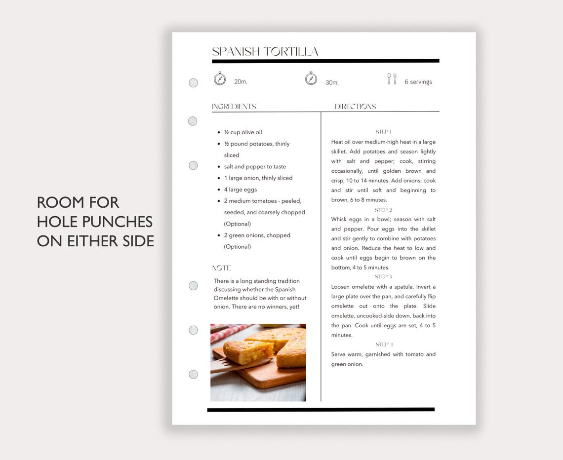Editable Spanish Tortilla Recipe Card Template Print at Home, Edit in ...