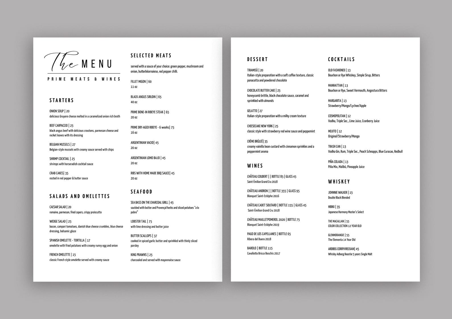Minimal Restaurant Menu Template | Black and White Design | Elegant Bar ...