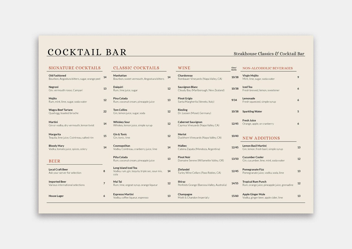 Editable Steakhouse Menu Template 11x17 | Printable Restaurant Menu ...