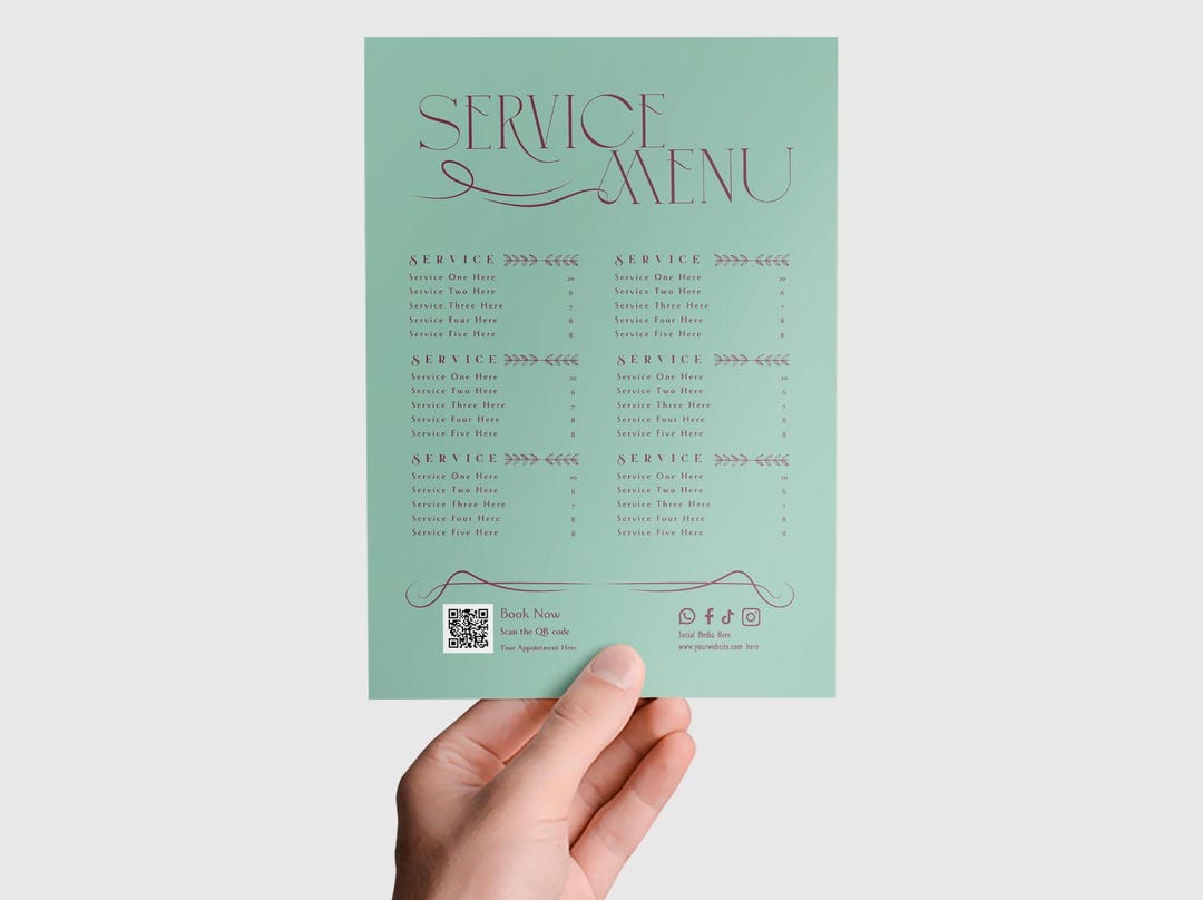 Editable Service Menu Template, Price List Canva Template, Small ...