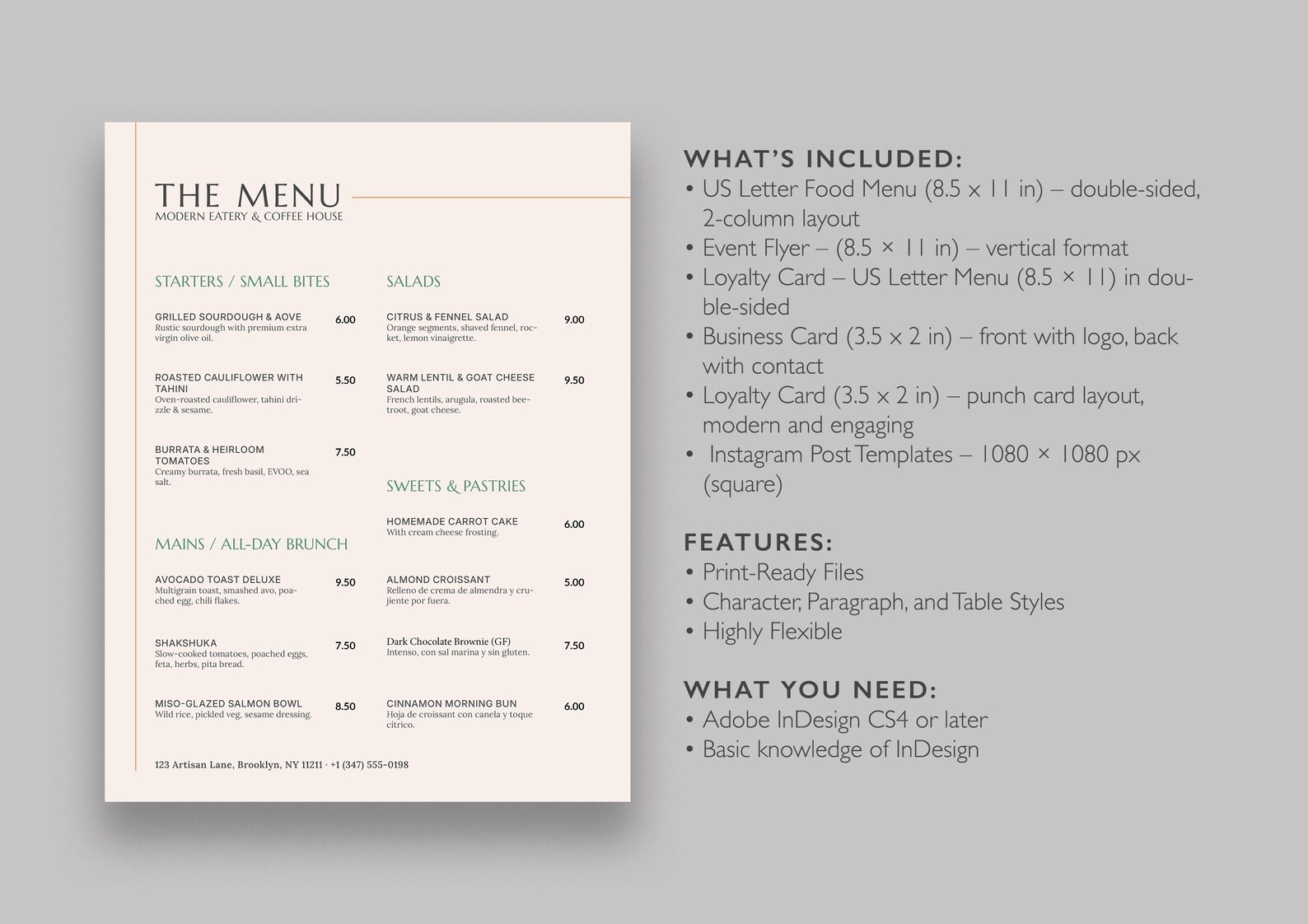 Restaurant Cafe Branding Pack – US Letter Menu (indesign + Editable PDF ...