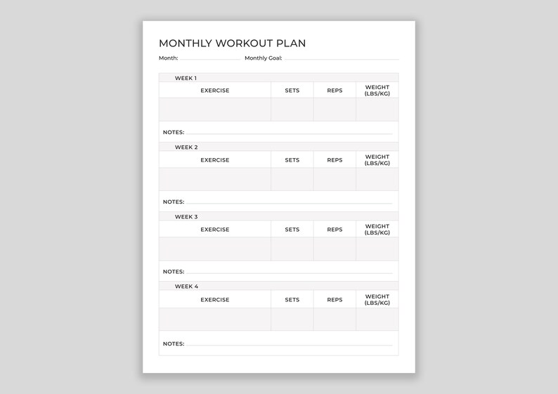 Monthly Workout Planner – Printable & Fillable Fitness Calendar PDF ...